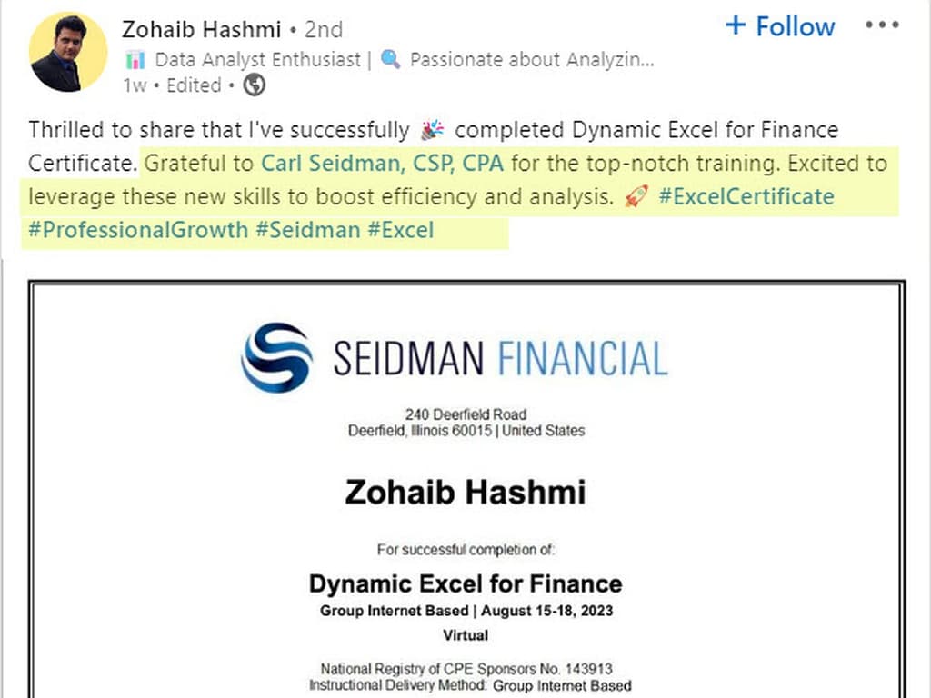 Dynamic Excel for Finance by Carl Seidman CPA | Microsoft MVP on Maven