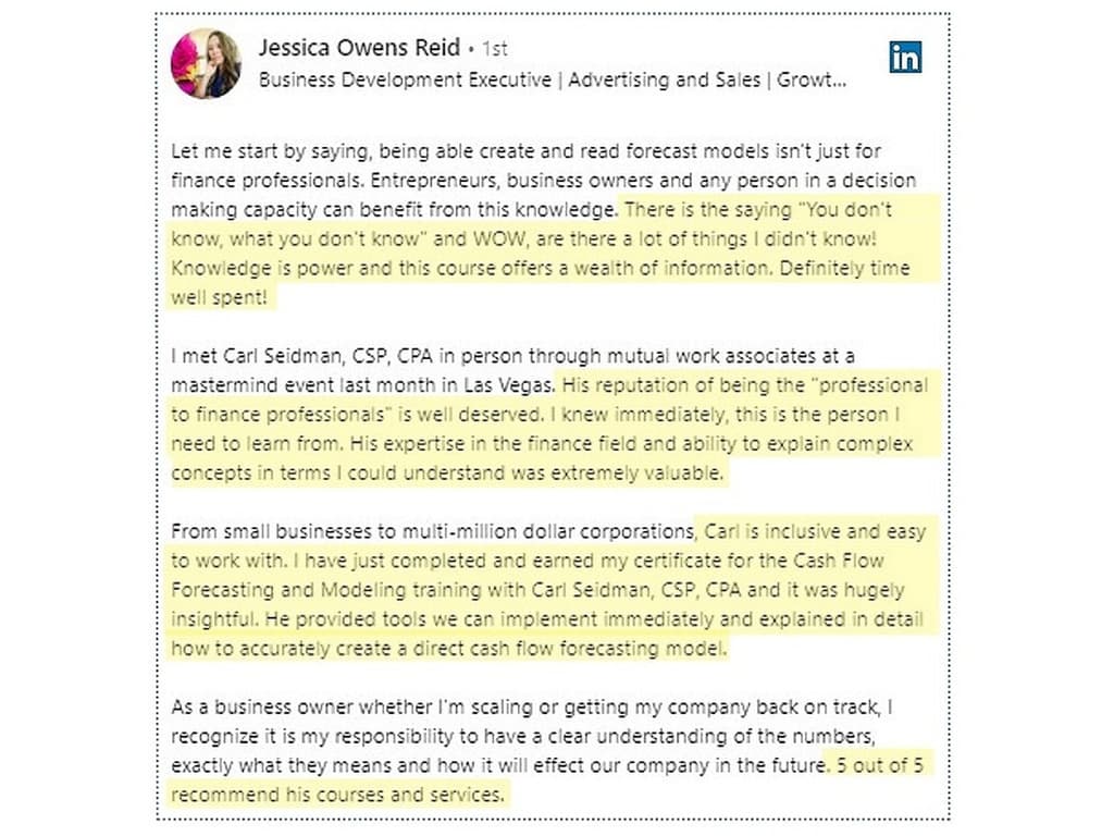 Cash Flow Forecasting and Modeling - Level 1 by Carl Seidman on Maven