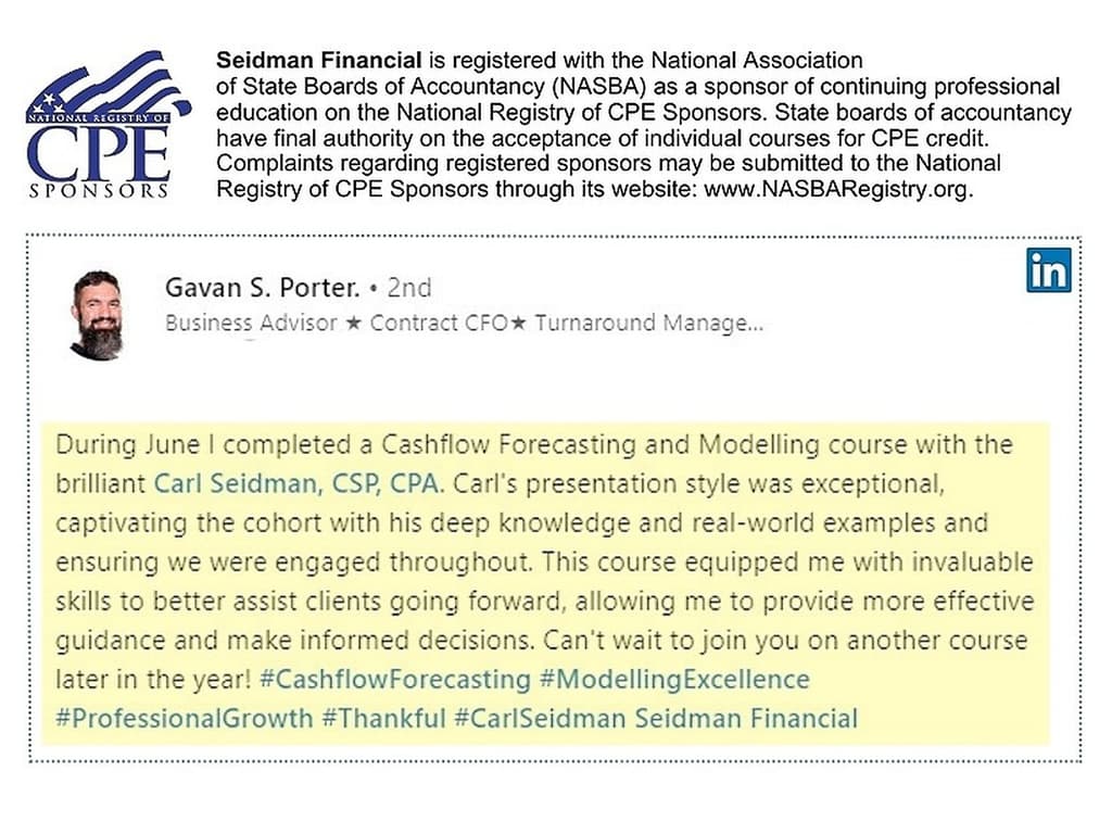 Cash Flow Forecasting and Modeling - Level 1 by Carl Seidman on Maven